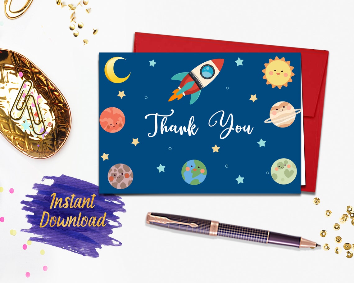 Space Themed Thank You Cards Baby Boy Shower Thank You Cards - Etsy
