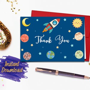 Space Themed Thank You Cards, Baby Boy Shower Thank You Cards, Space ...