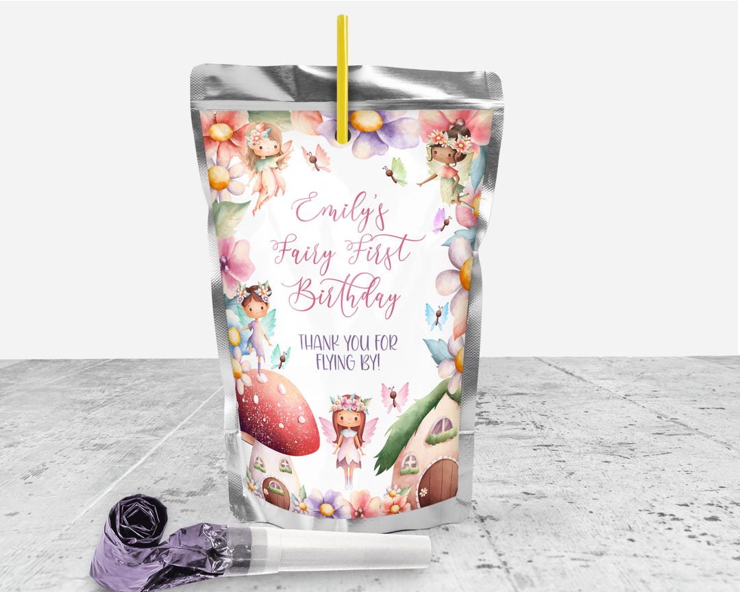 Fairy First Birthday Editable Capri Sun Drink Labels Fairy 1st Birthday ...