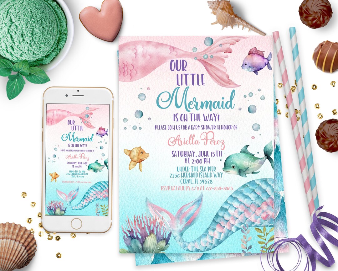 Mermaid Baby Shower Invitations Digital Mermaid Birthday Invite ...