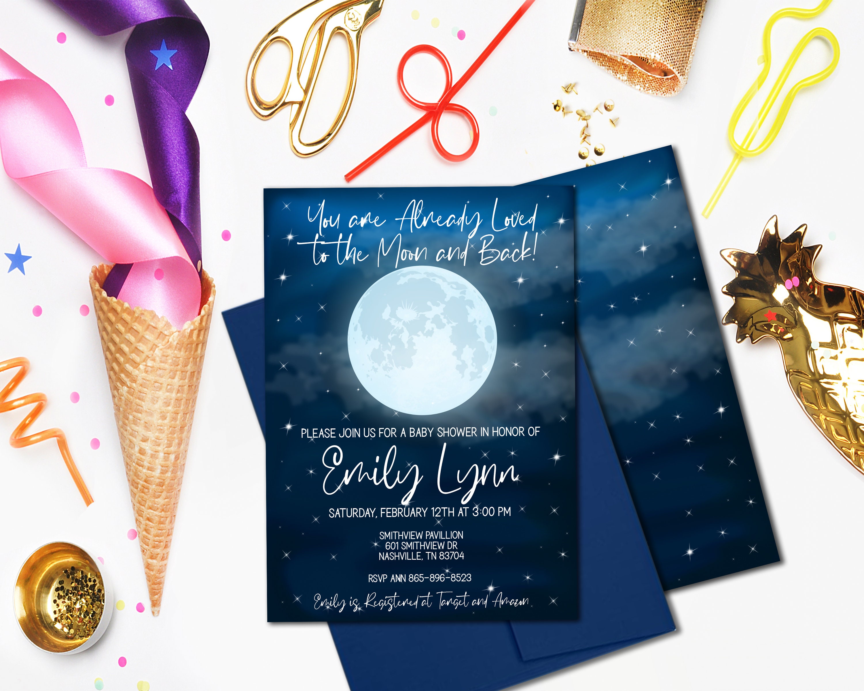 Moon and Star Baby Shower Invitation, Twinkle Little Star, Over the ...