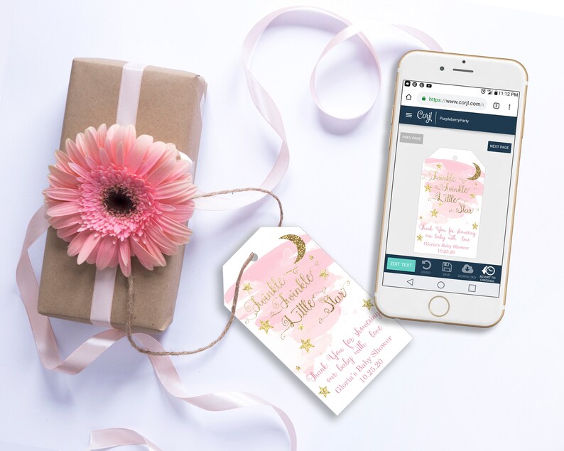 Twinkle Twinkle Little Star Favor Tags Girls, Editable Tags, Corjl ...