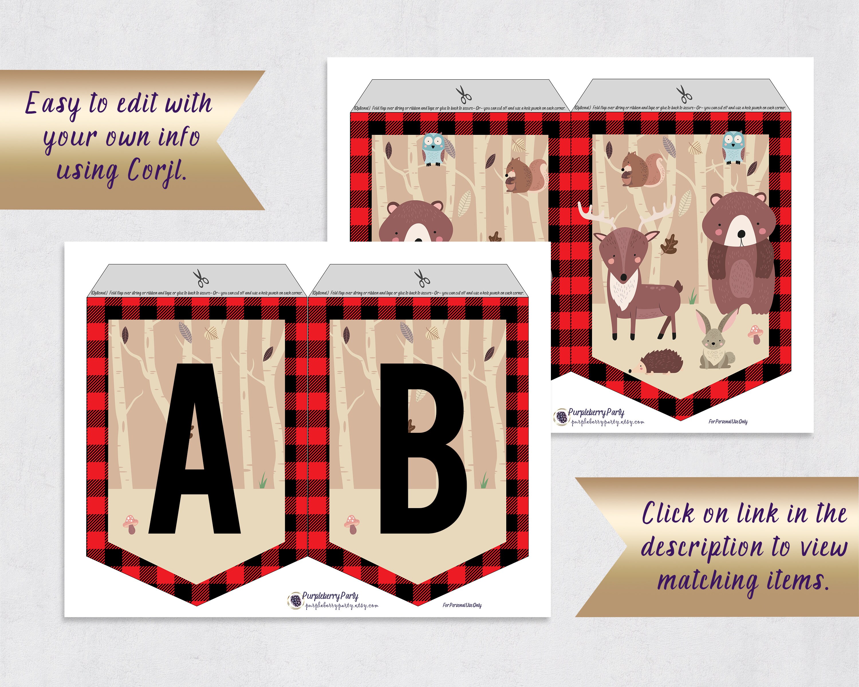 Editable Buffalo Plaid Baby Shower or Birthday Red and Black Woodland ...