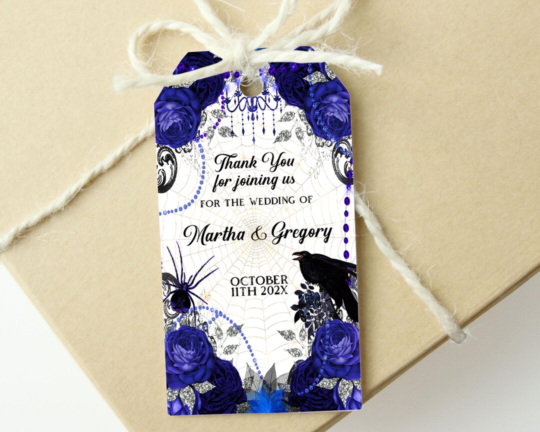 Editable Blue Gothic Wedding Favor Tags Gothic Thank You Gift Bag Tag ...