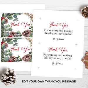 Editable Christmas Thank You Cards Holiday Notecards Winter Holly Thank ...
