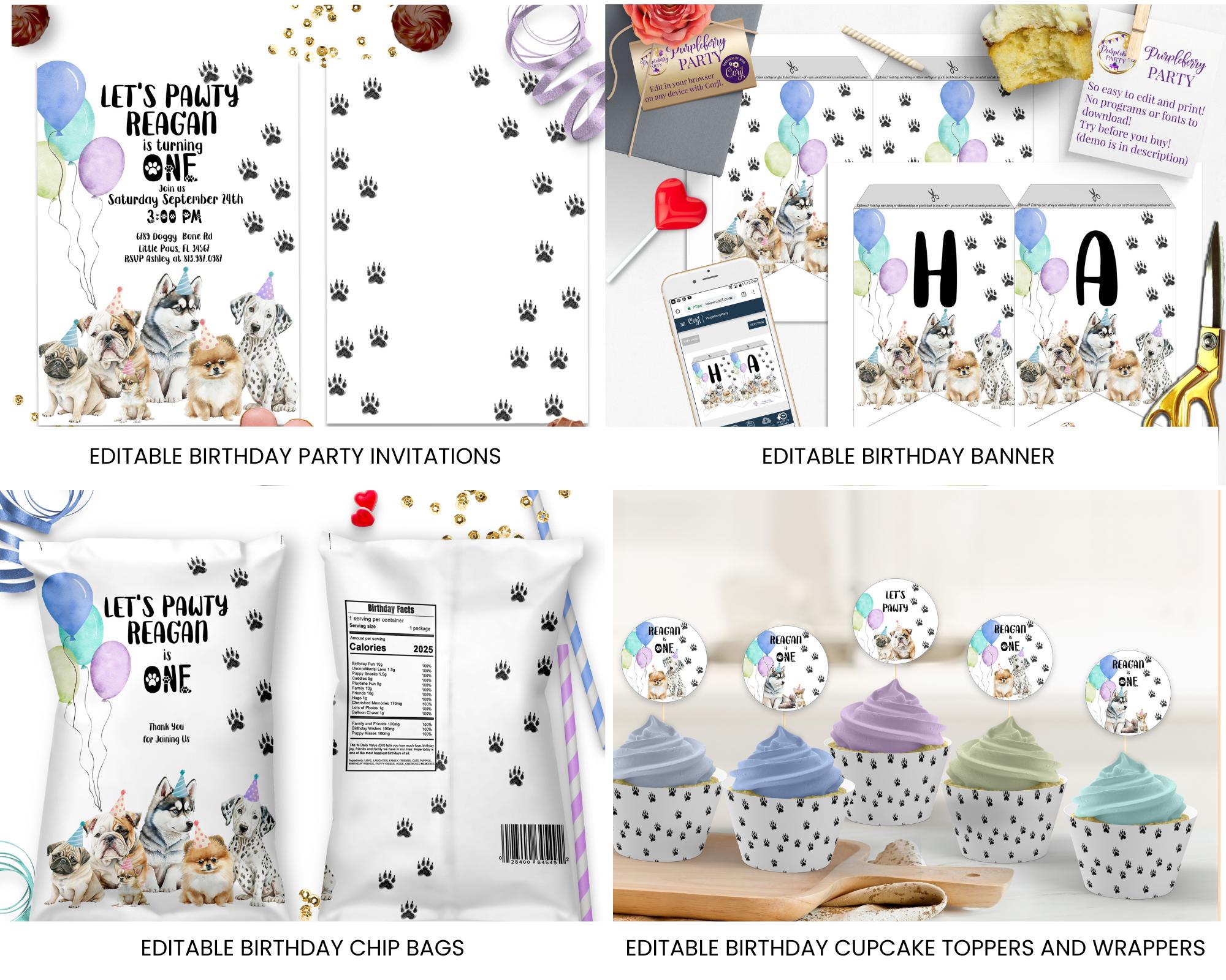 Let's Pawty Puppy First Birthday Bundle Dog Themed 1st Birthday Party ...