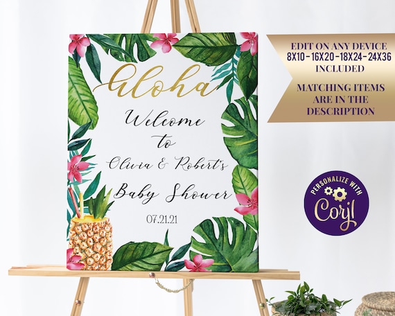 Tropical Baby Shower Welcome Sign Girl Aloha Baby Shower Luau | Etsy