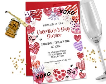 Editable Valentines Day Dinner Party Invitation Instant Download Canva ...