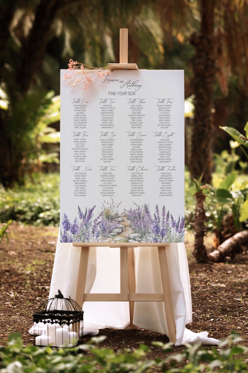 Lavender Wedding Seating Chart Template Lavender Floral Seating Chart ...
