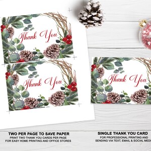 Editable Christmas Thank You Cards Holiday Notecards Winter Holly Thank ...