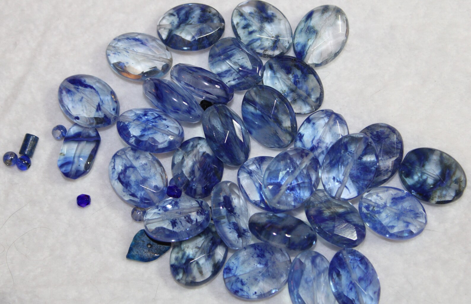Blue Glass Beads. Oval Shape Clear With Swirls of Blue. Beautiful ...