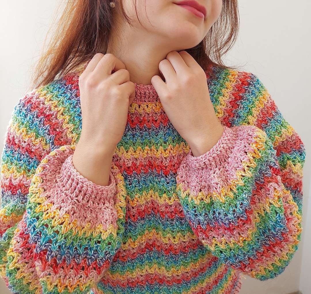 Rainbow Prism Sweater CROCHET PATTERN/ Crochet Colorful Striped Sweater ...
