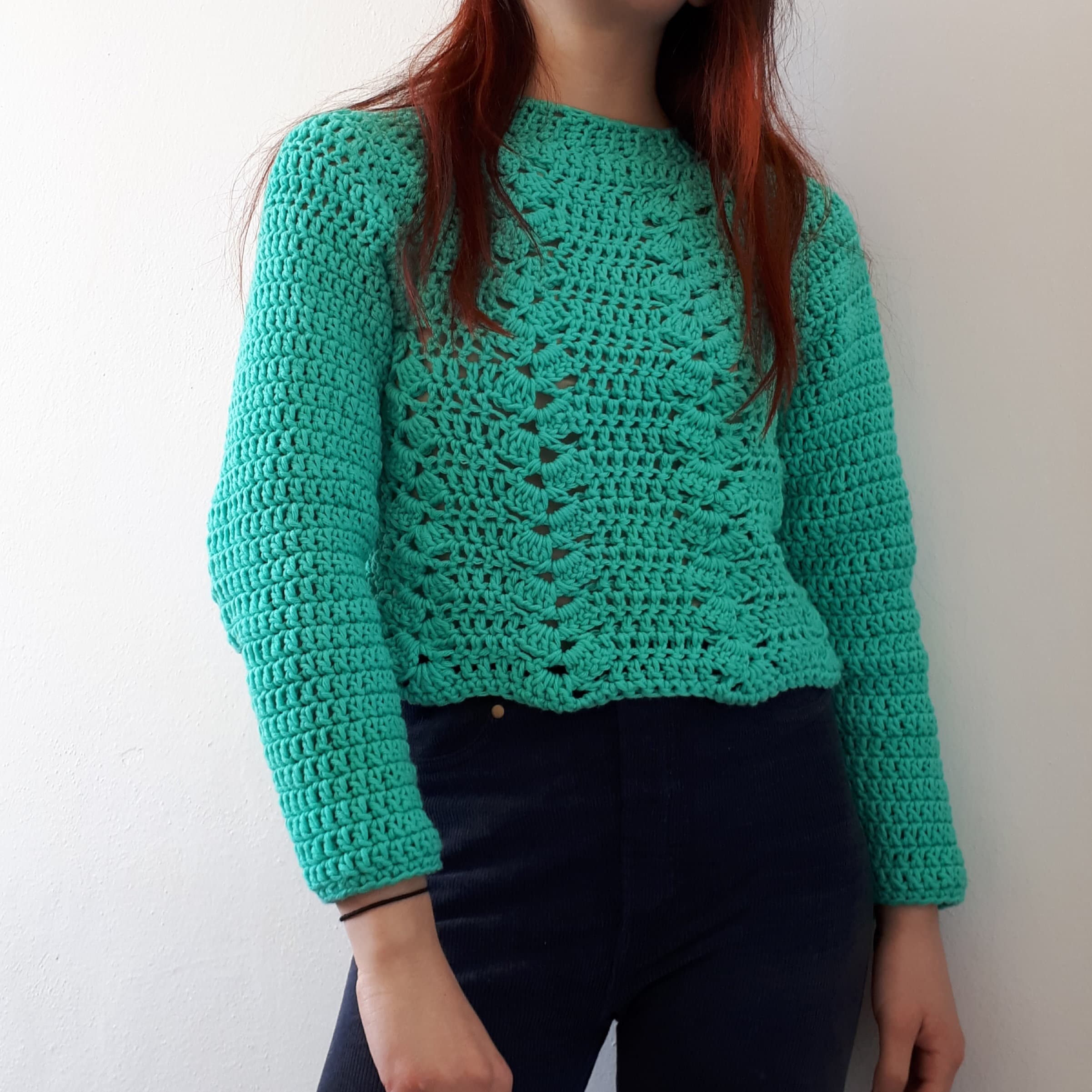Green Wave Sweater Pattern / Crochet Sweater Raglan Style / | Etsy