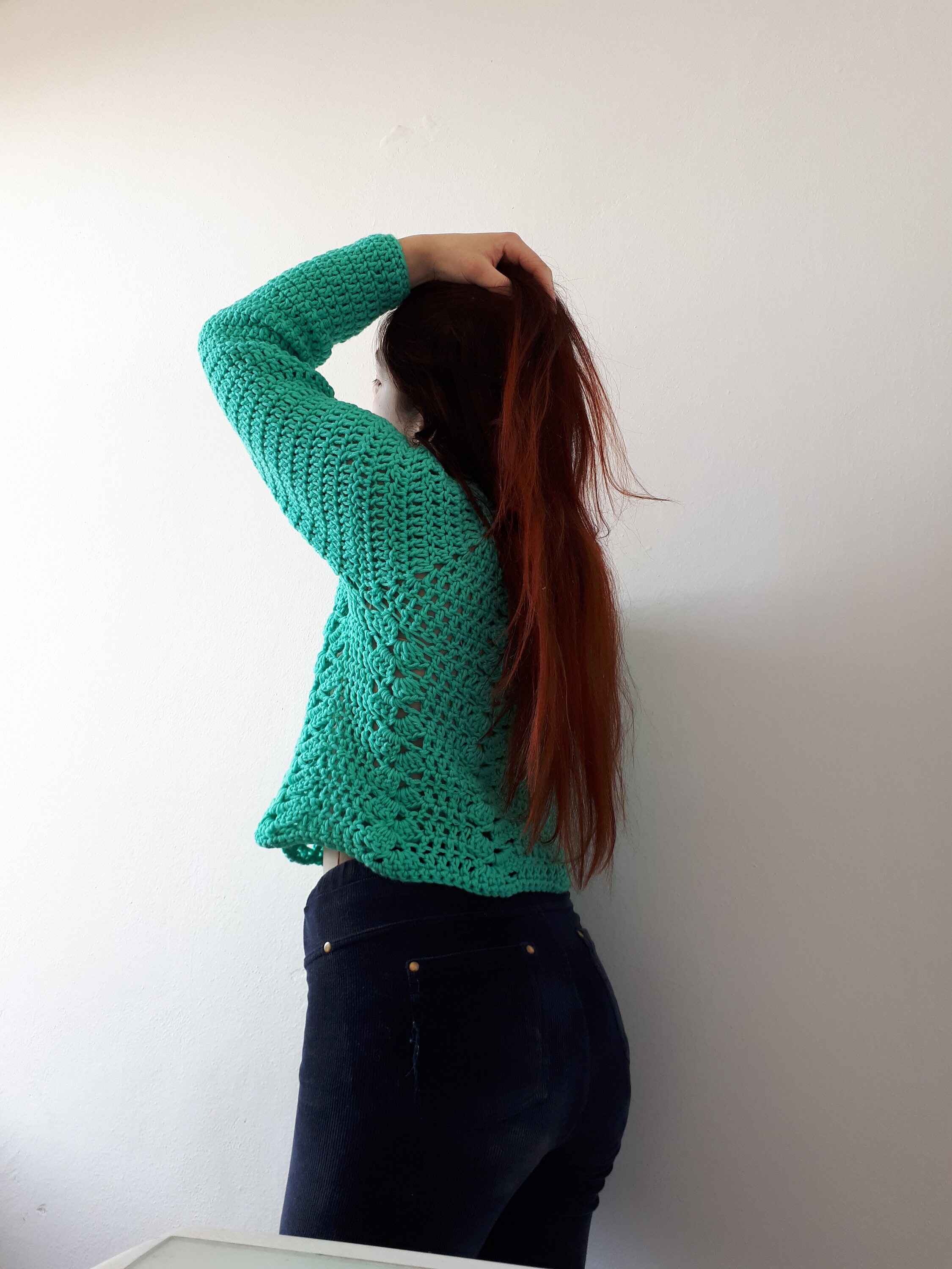 Green Wave Sweater Pattern / Crochet Sweater Raglan Style / | Etsy