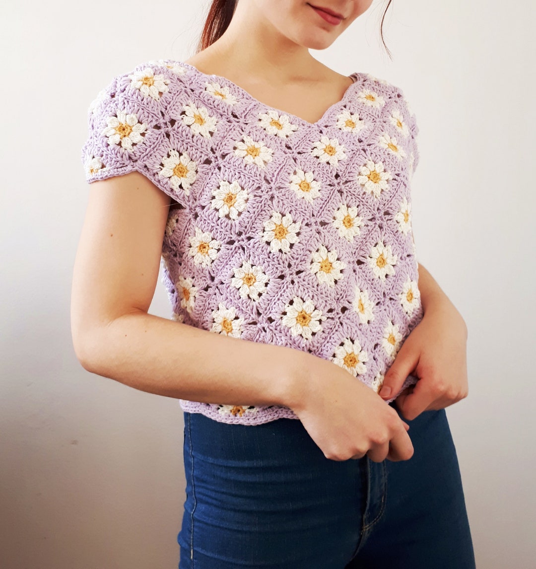 Daisy Top Pattern/ Crochet Pattern Tutorial/ Granny Square Top/ Crochet ...