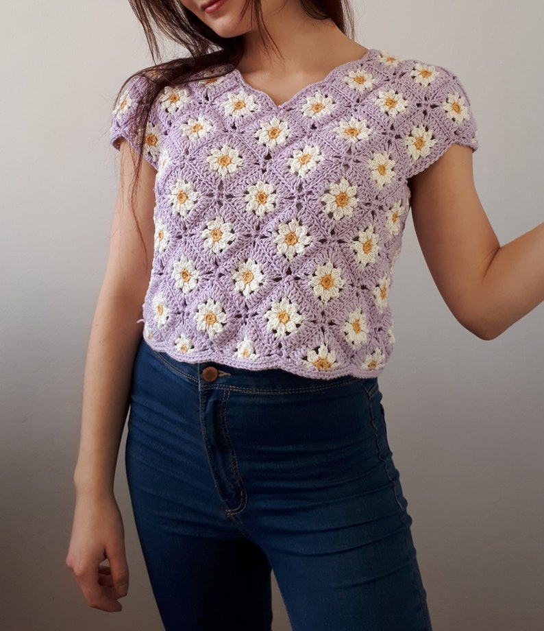Daisy Top Pattern/ Crochet Pattern Tutorial/ Granny Square Top/ Crochet ...