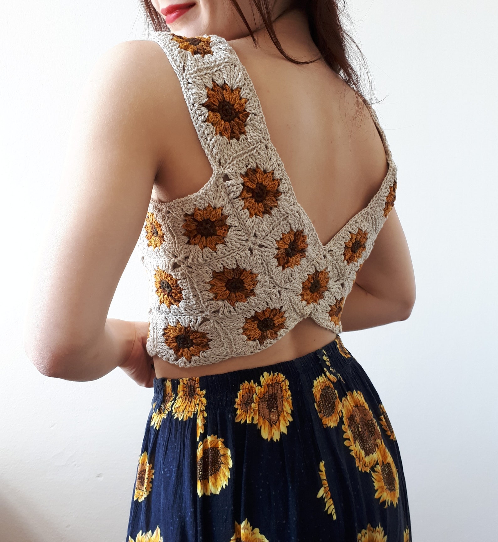 Sunflower Top CROCHET PATTERN / Crocheted Crop Top / Granny Squares ...