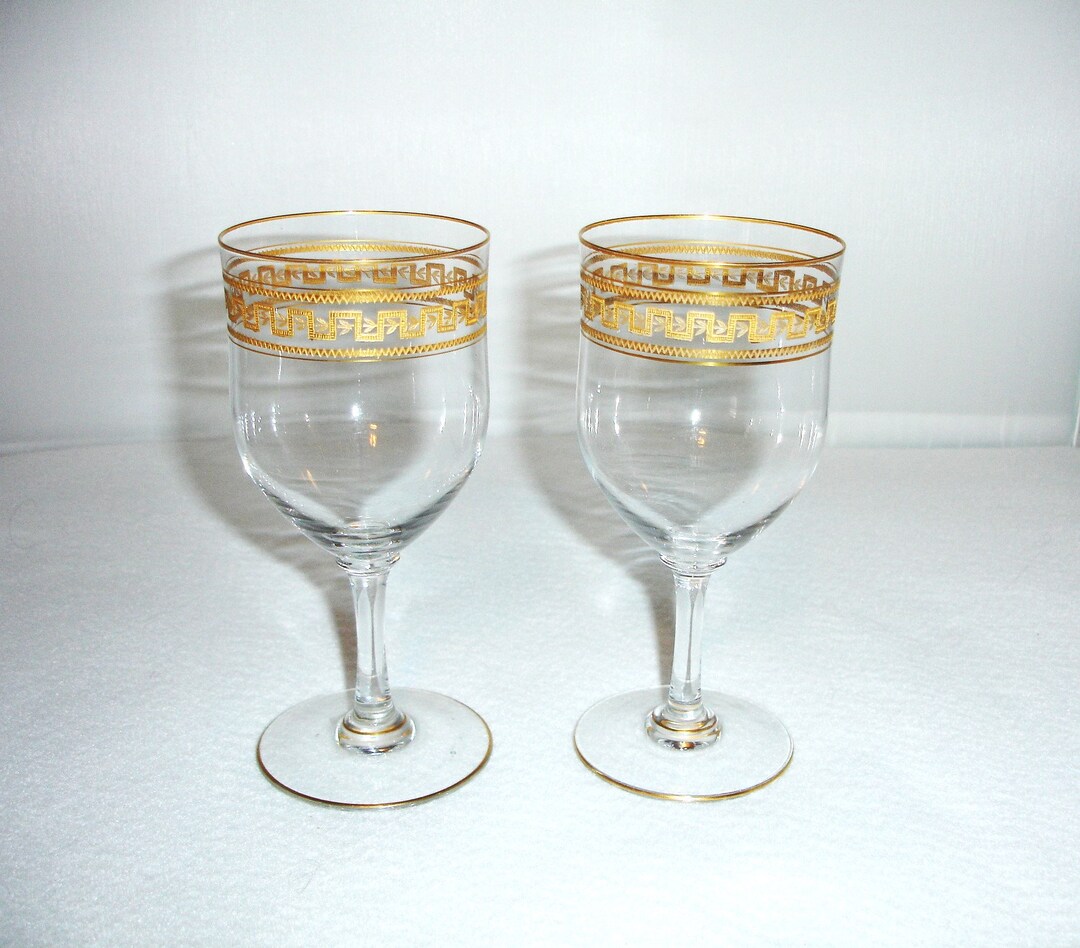 Saint Louis Crystal Gilt Glass Water Goblets Greek Key Pattern - Etsy