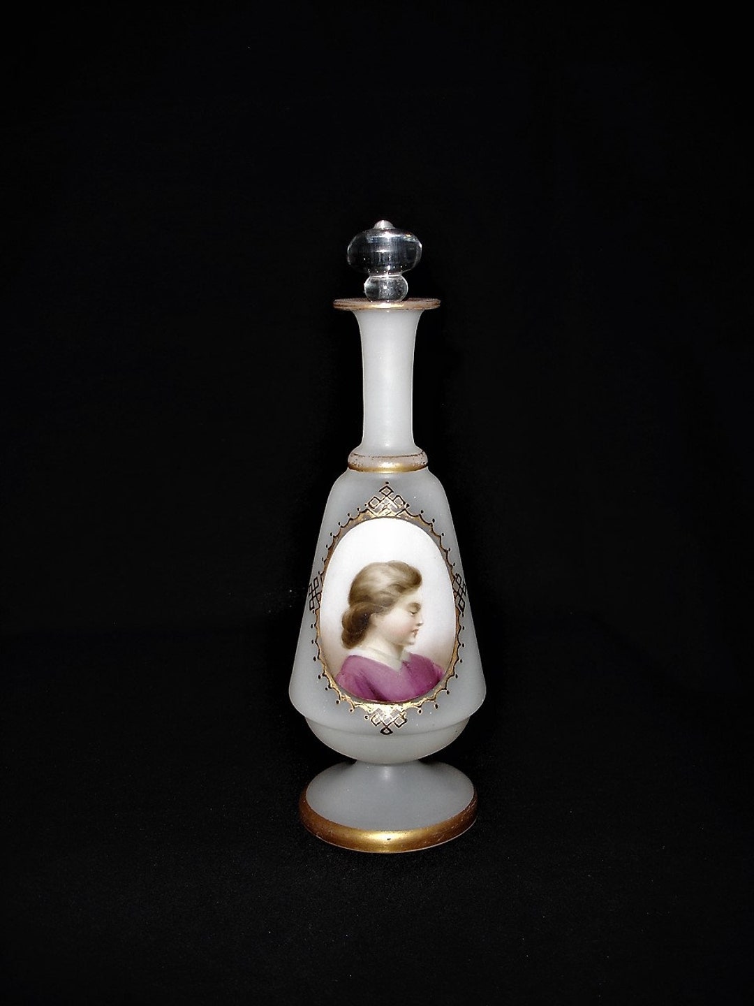 Antique Bohemian Portrait Blown Glass Cologne Perfume Bottle - Etsy