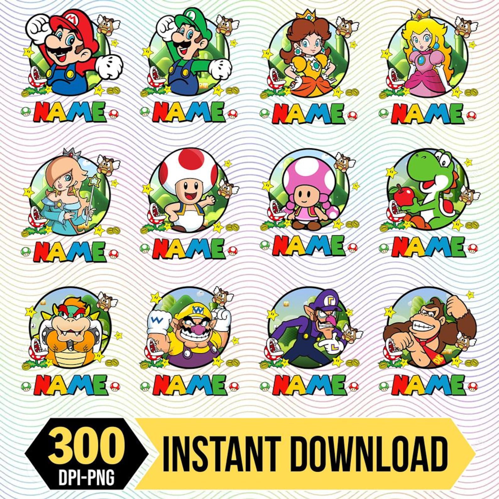 Personalized Mario and Friends Png Bundle Download, Custom Super Mario ...