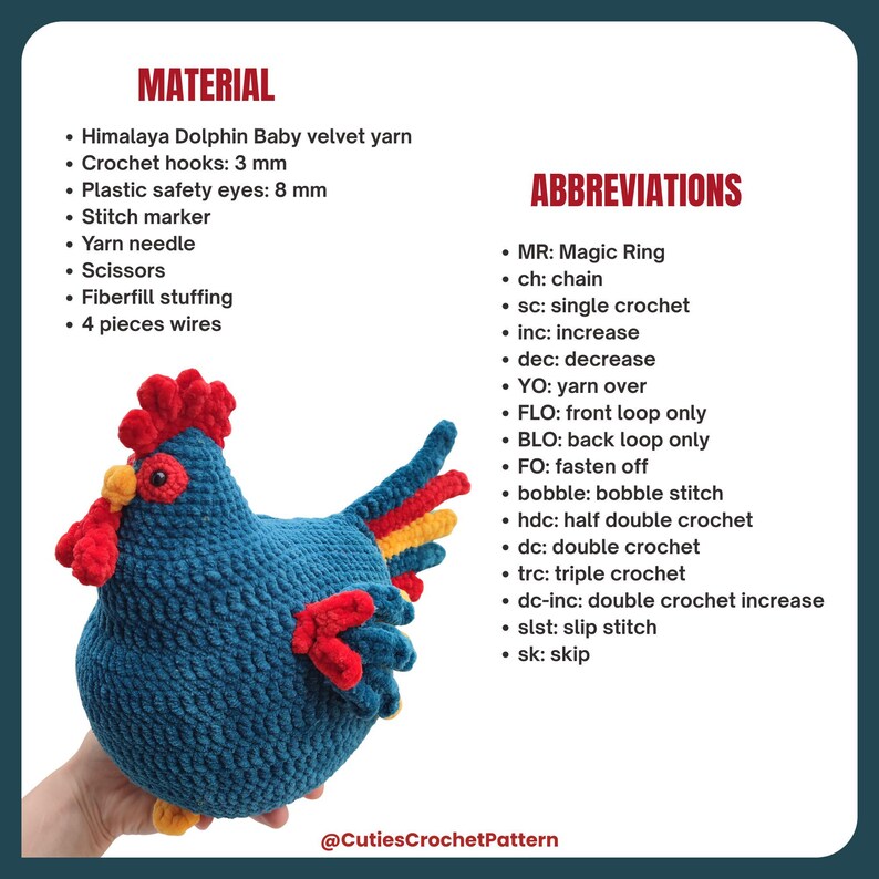 Rooster Crochet Pattern PDF | Amigurumi Rooster | Farm Animal Toy | US ...