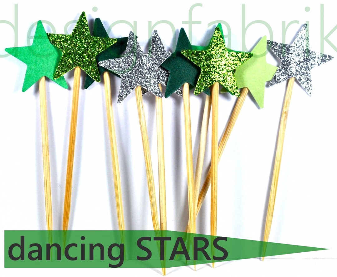 20 X Star Star Picks Green Paper Topper Cake Cupcake Muffin Party Kids ...