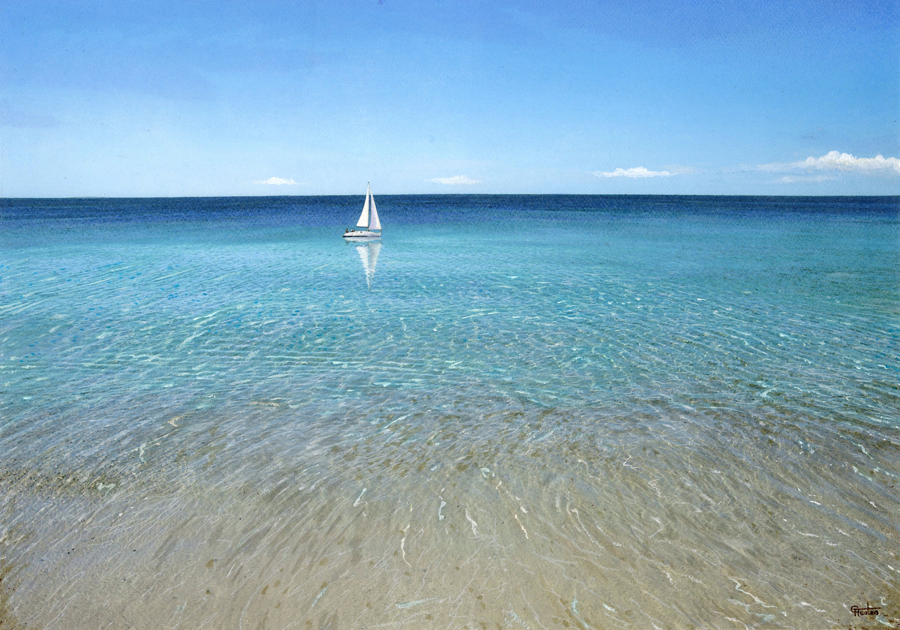 Large original painting 'Sail Away' , A2 size artwork of a white ...
