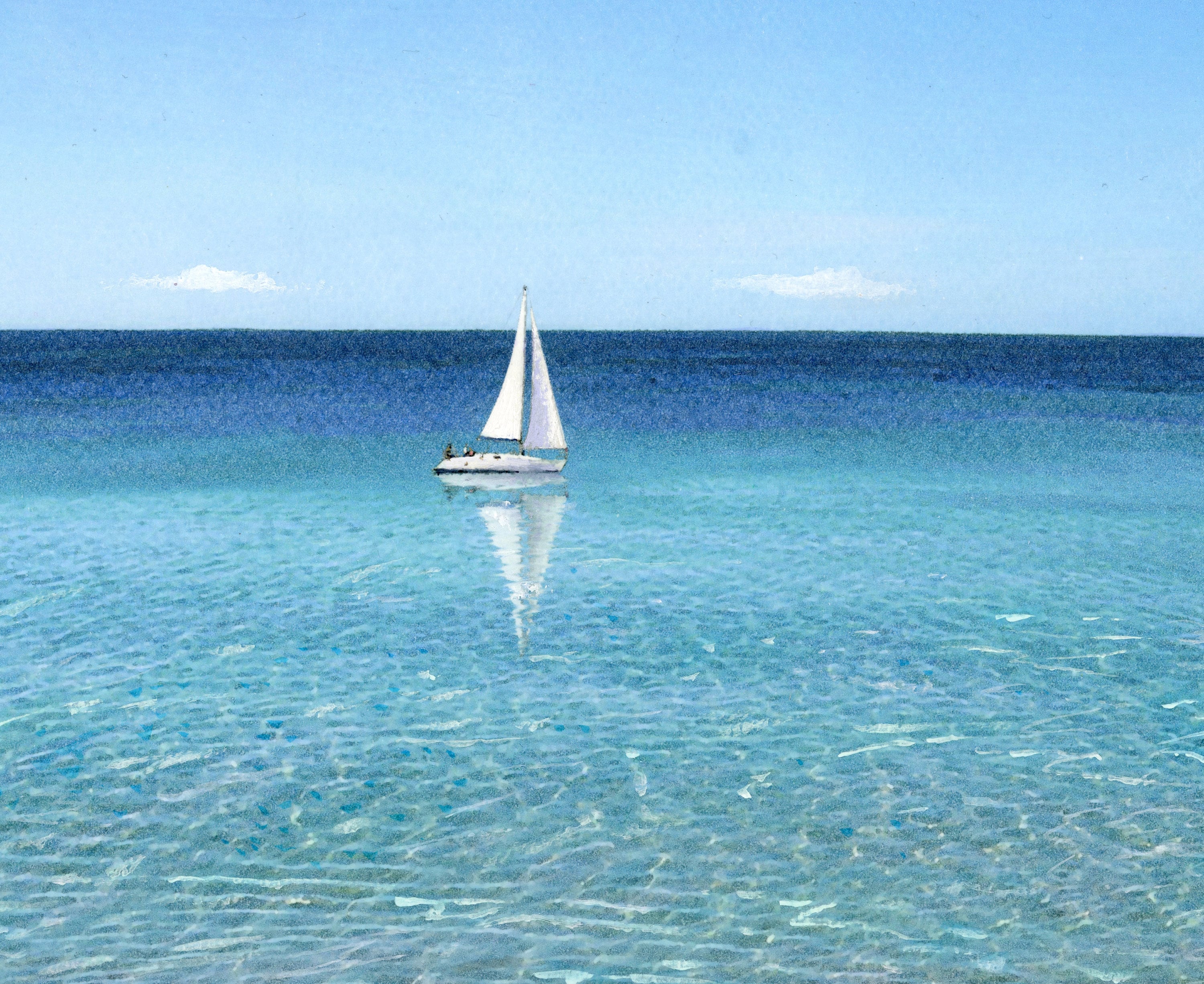 Large original painting 'Sail Away' , A2 size artwork of a white ...