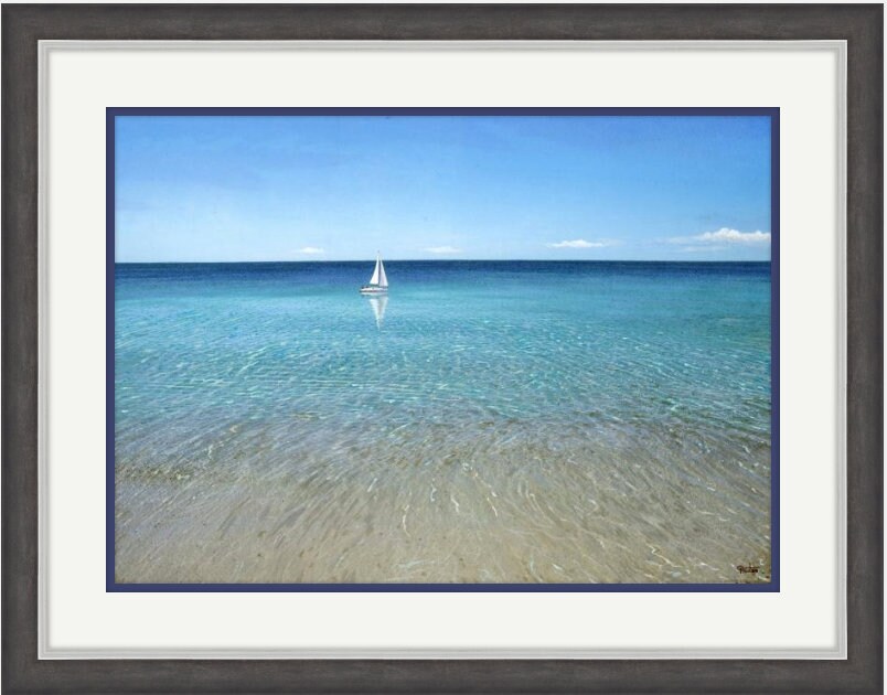 Large original painting 'Sail Away' , A2 size artwork of a white ...