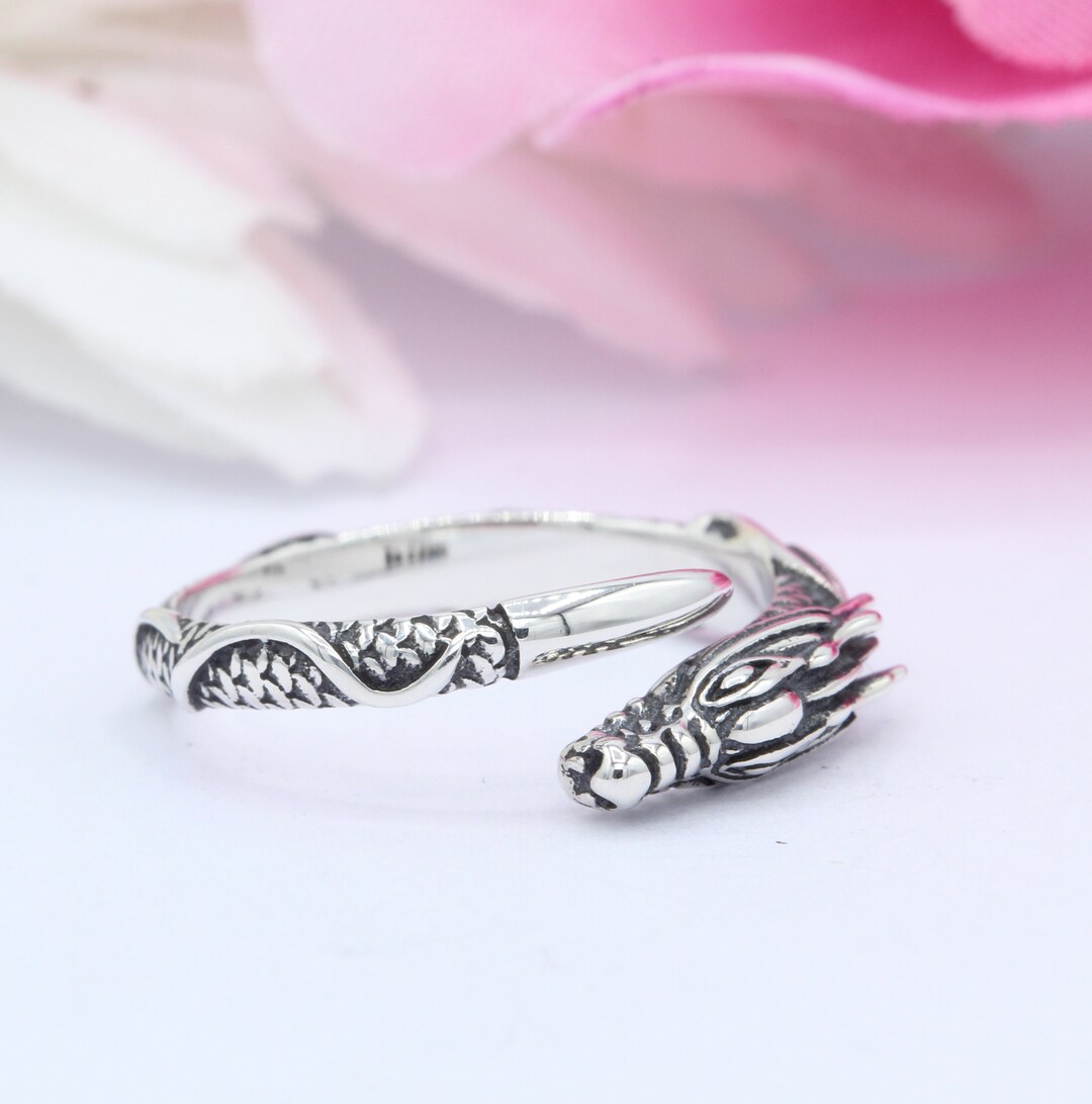 8mm Oxidized Dragon Band Ring Men Women Solid 925 Sterling Silver Midi Ring Band Thumb Ring ...