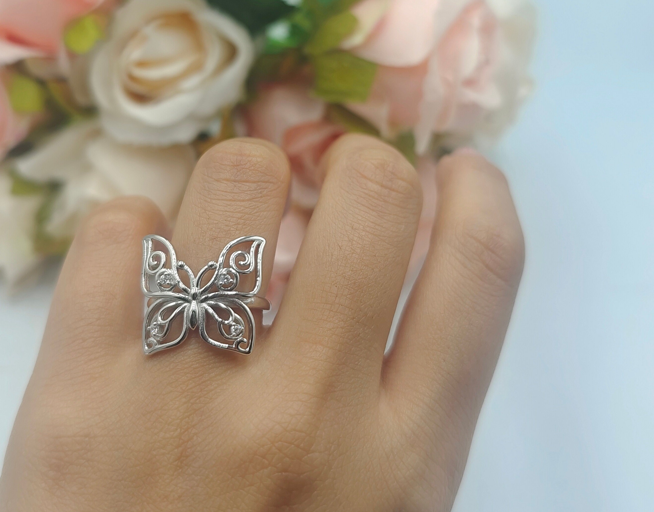 17mm Butterfly Band Ring Solid 925 Sterling Silver Butterfly | Etsy