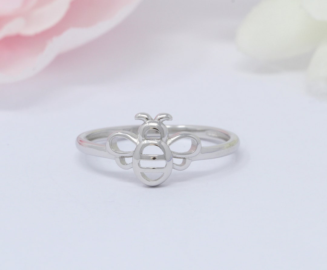 Petite Dainty Bumble Bee Band Ring Solid 925 Sterling Silver Midi Ring ...