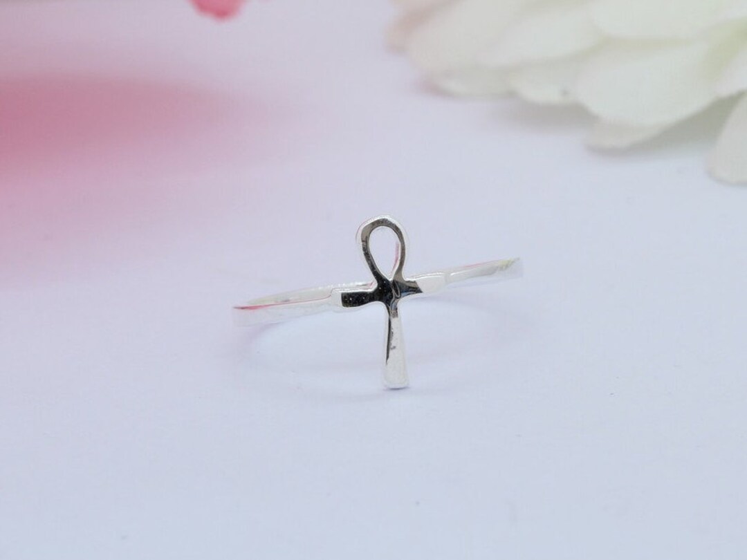 Petite Dainty Ankh Ring Band Midi Ring Band Solid 925 Sterling Silver ...