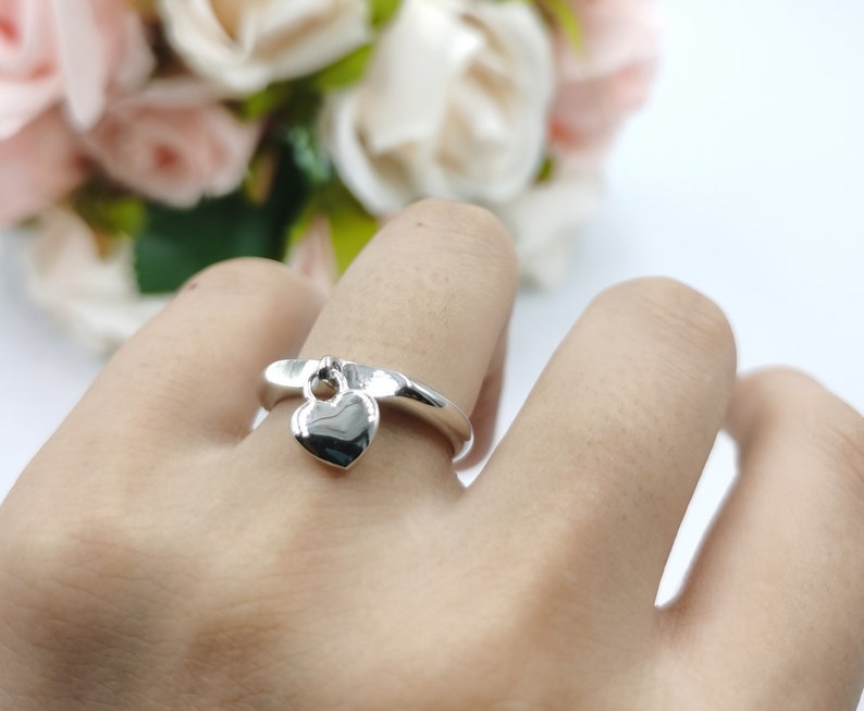 Dangling Heart Ring Band Solid 925 Sterling Silver Dangling | Etsy