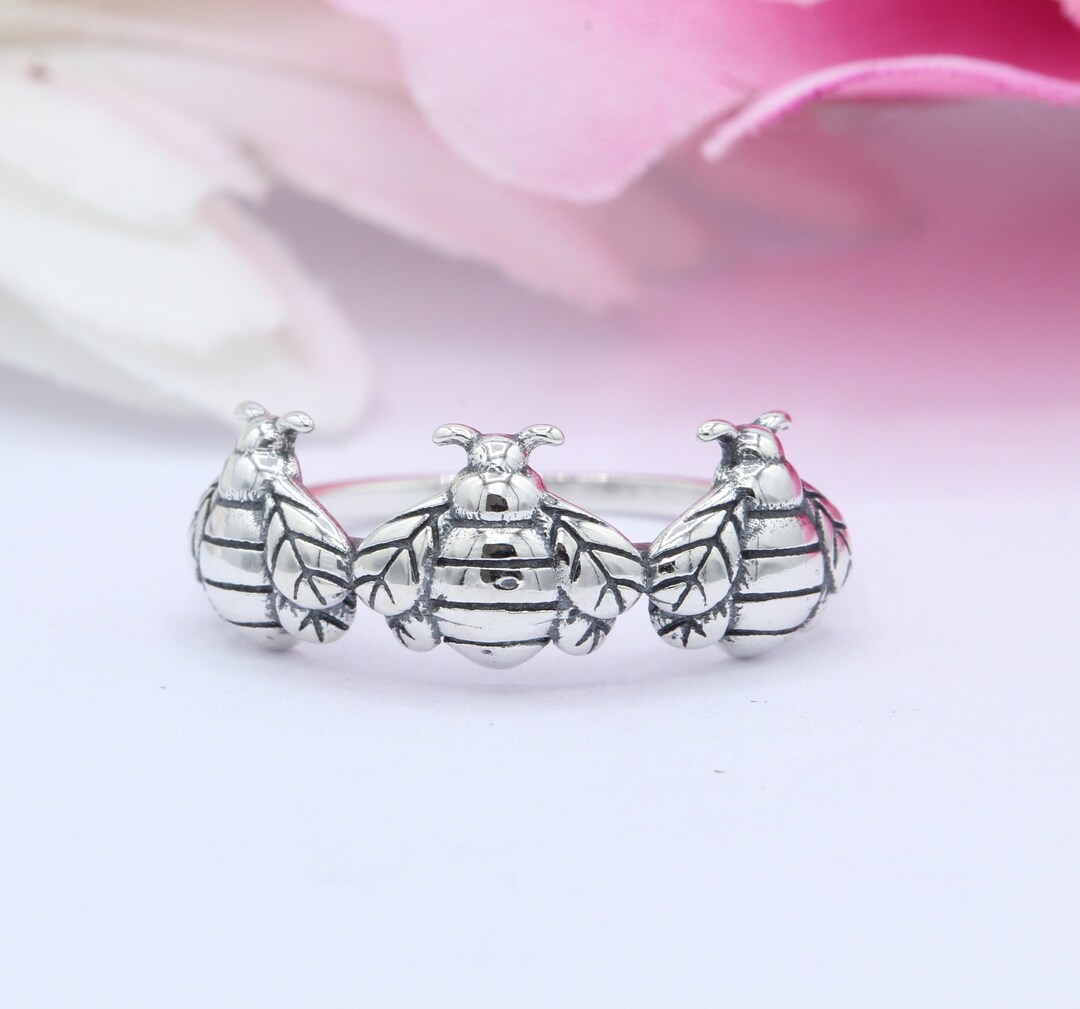 8mm 3 Bees Fashion New Design Bee Ring Band Oxidized 925 Sterling ...