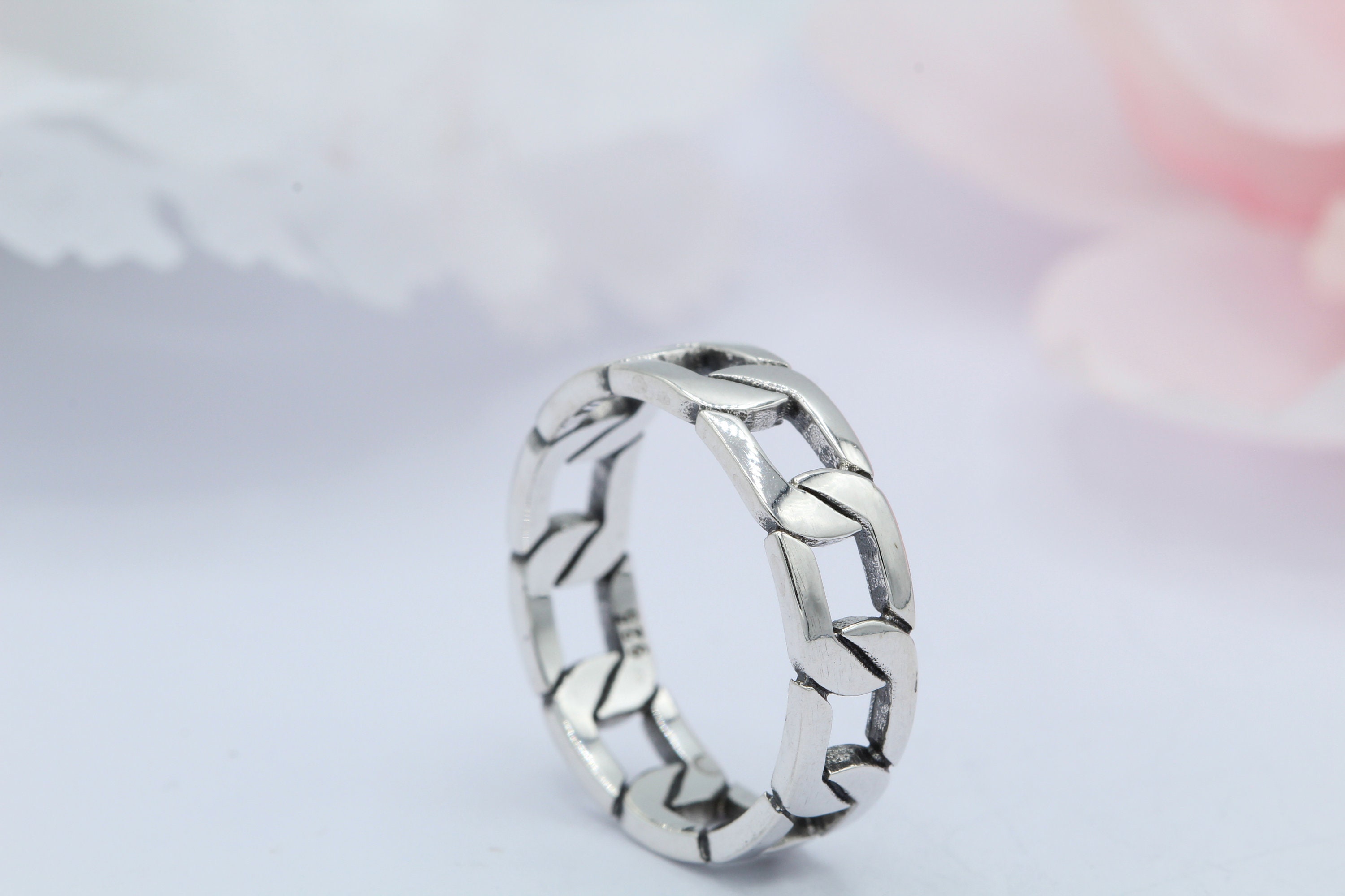 6mm Chain Link Wedding Band Ring Solid 925 Sterling Silver Men Women ...