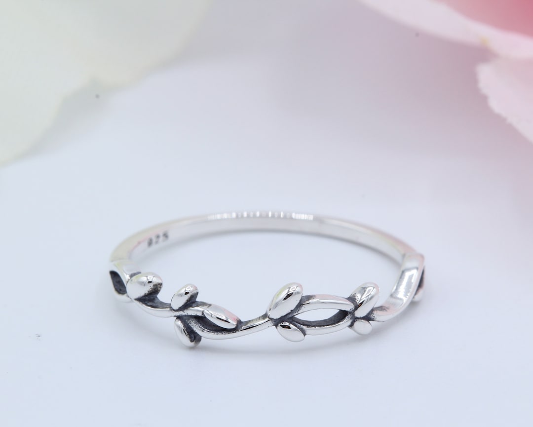 4.5mm Vine Simple Plain Leaves Ring Band Thumb Ring Solid 925 Sterling ...
