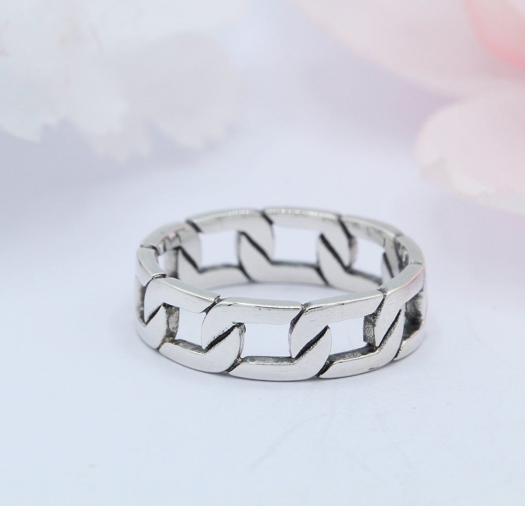 6mm Chain Link Wedding Band Ring Solid 925 Sterling Silver Men Women ...