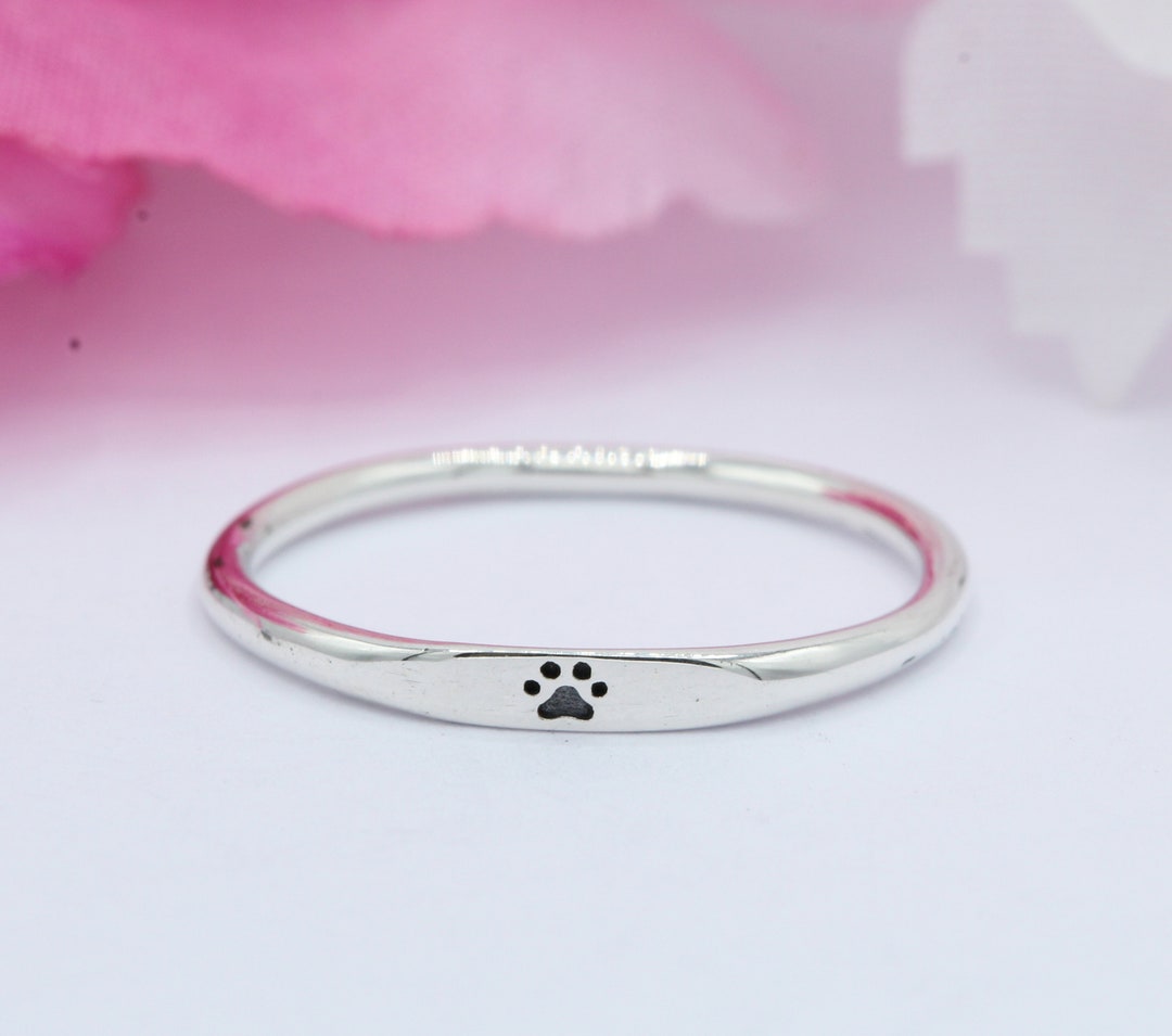 2.2mm Band Paw Print Oxidized Ring Band Solid 925 Sterling Silver Thumb ...