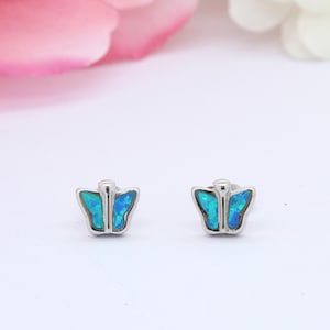 7mm Small Butterfly Earrings Lab Blue Opal Butterfly Stud Earrings ...