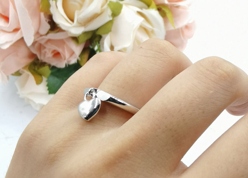 Dangling Heart Ring Band Solid 925 Sterling Silver Dangling | Etsy