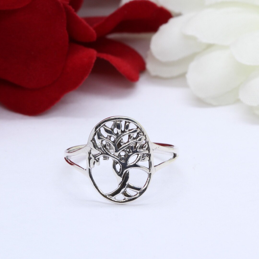 Sterling Silver Tree of Life Ring, Nature Band (15mm) - Etsy
