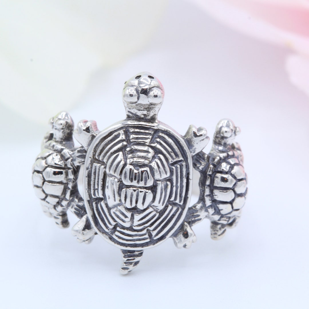 19mm 3 Cute Turtles Ring Thumb Ring Nature Inspired Oxidized Design ...