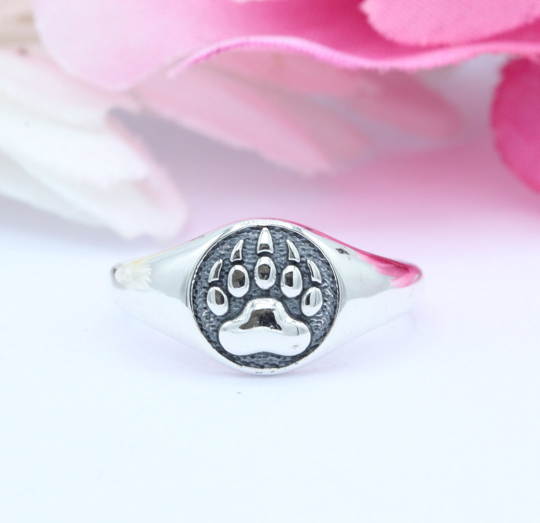 10mm Bear Paw Oxidized Ring Band Solid 925 Sterling Silver Promise Ring ...