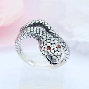 17mm Red Eye Snake Ring Solid 925 Sterling Silver Snake Jewelry Snake ...