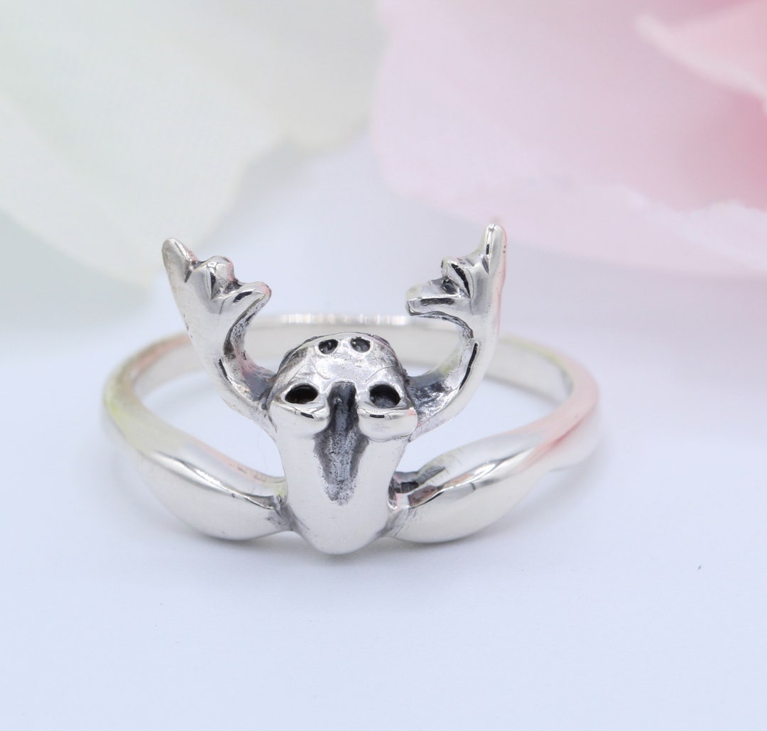 13mm Frogs Ring Oxidized Design Solid 925 Sterling Silver Frog Jewelry ...
