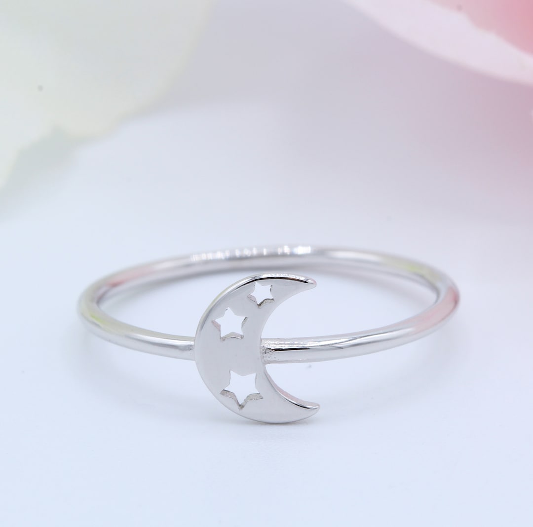 8mm Moon Star Ring Band Thumb Ring Solid 925 Sterling Silver Star Moon ...