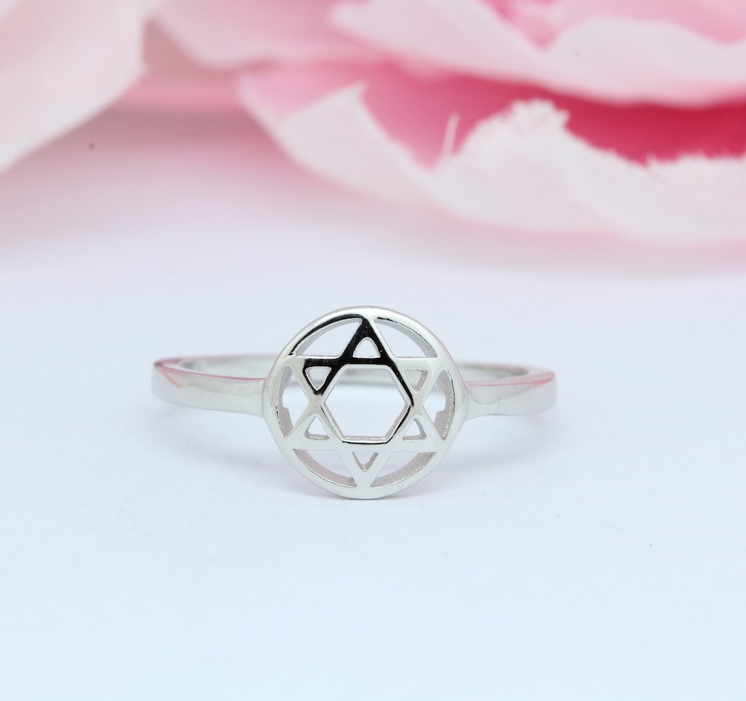 10mm Round Star of David Jewish Star Ring Band Solid 925 Sterling ...