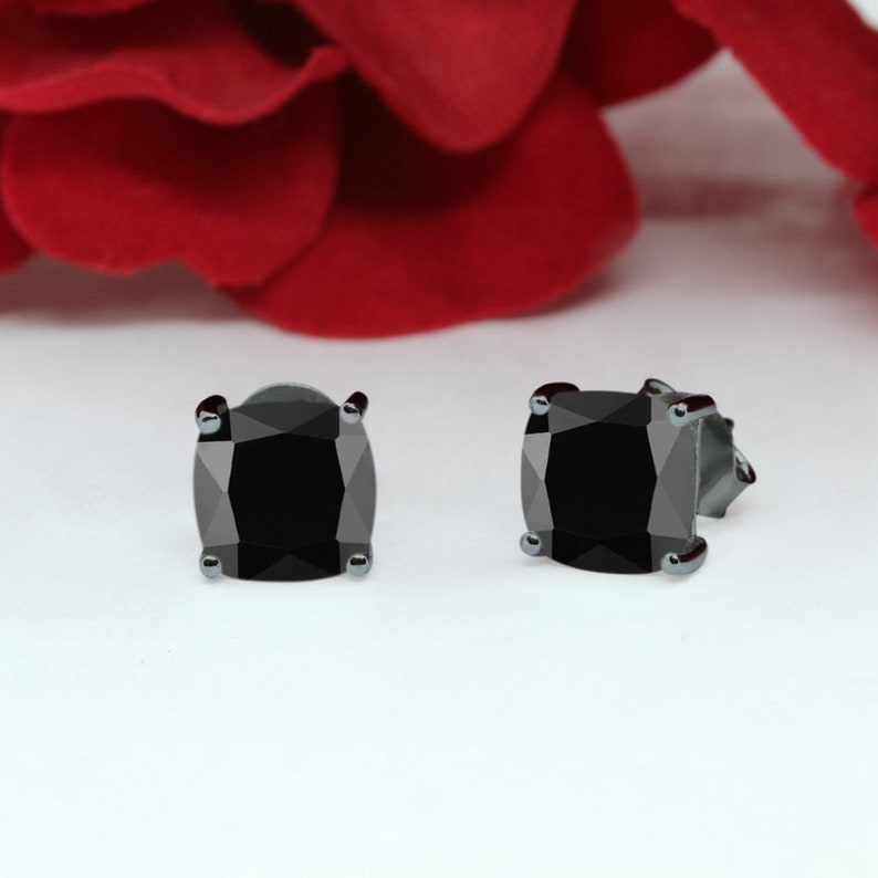 3mm-8mm Cushion Cut Square Black Diamond CZ Stud Earrings | Etsy