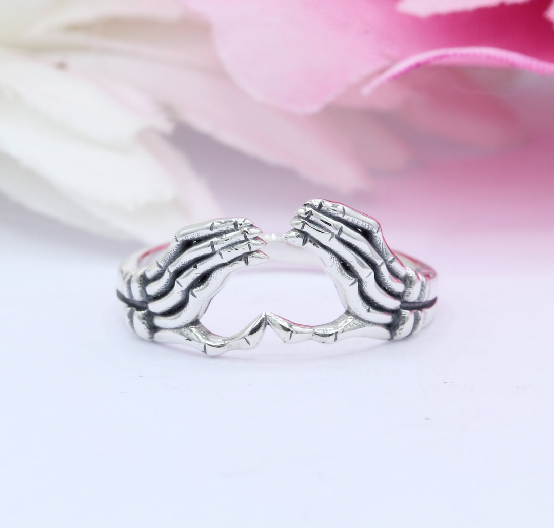 7mm Skeleton Hands Ring Skeleton Band Solid 925 Sterling Silver ...